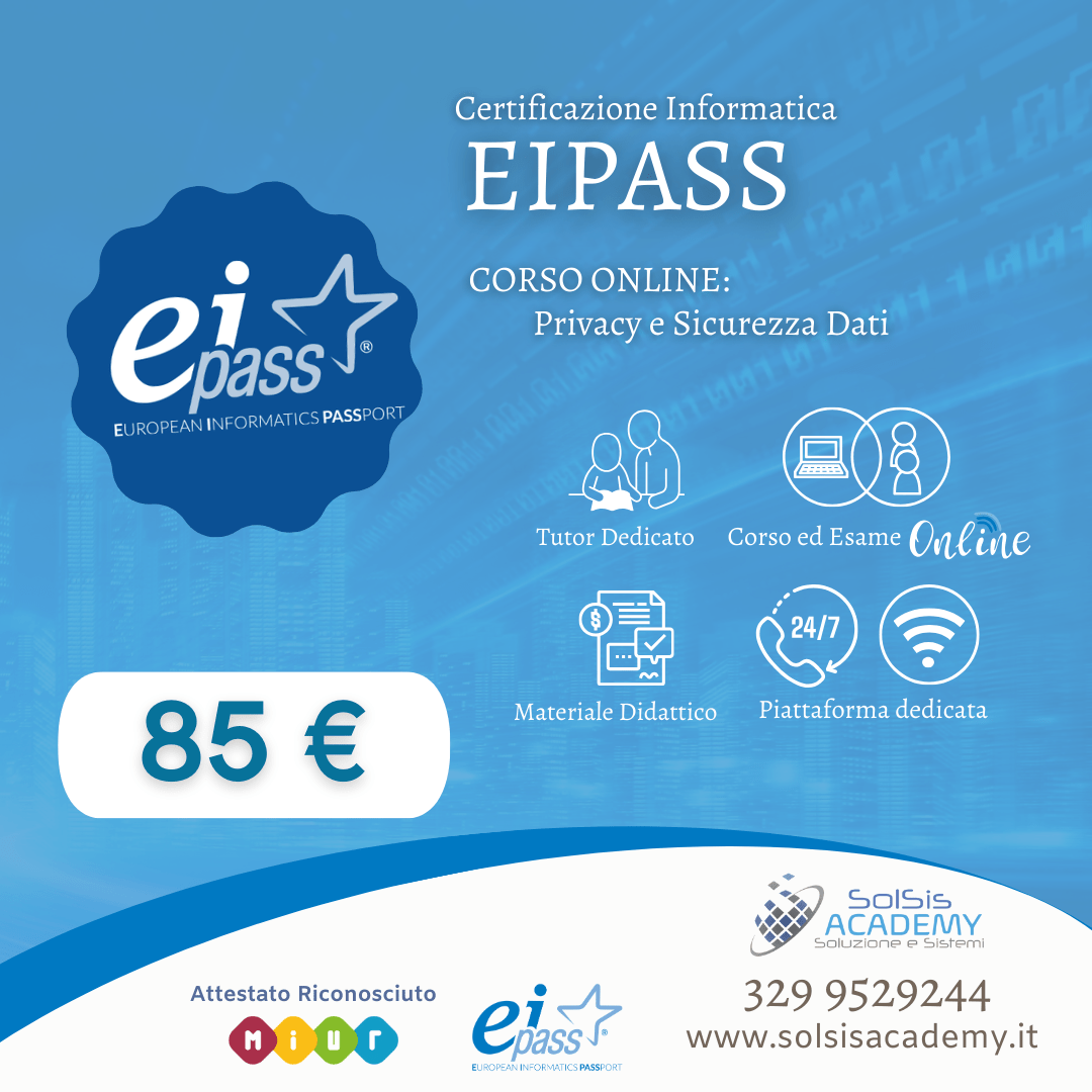 Corso online EIPASS Privacy e Sicurezza Dati - SOLSIS Academy